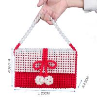 China Red Beaded Clutch Pearl Bag Flower Wrist  Hand Woven With White Cap OEM ODM for sale