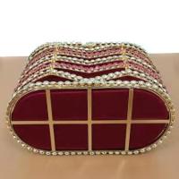 China Flat Bucket Shape Pearl Hand Bags Red Fabric Inlaid Diamond OEM ODM for sale