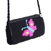 China Black Beaded Pearl Hand Bags Red Butterfly Pattern With Zipper 21cm length OEM for sale