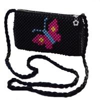 China Black Beaded Pearl Hand Bags Red Butterfly Pattern With Zipper 21cm length OEM for sale