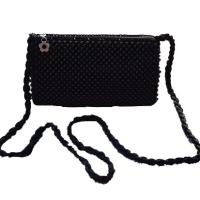 China Black Beaded Pearl Hand Bags Red Butterfly Pattern With Zipper 21cm length OEM for sale
