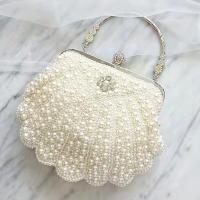 China White Shell Shape Pearl Hand Bags Hand Woven For Women 22cm length 18cm height for sale