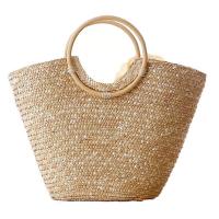 China Natural Straw Brown Crochet Bag With Wooden Handles OEM for sale