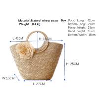 China Natural Straw Crochet Hand Bag Brown , Crochet Bag With Wooden Handles OEM for sale