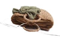 China Brown Corn Skin Crochet Hand Bag Small With Green Scarf Bow Woven ODM for sale