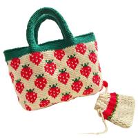 China White Woven Cotton Bag , Strawberry Womens Crochet Handbags 32cm×25cm for sale