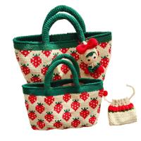 China White Woven Cotton Bag , Strawberry Womens Crochet Handbags 32cm×25cm for sale