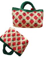 China White Woven Cotton Bag , Strawberry Womens Crochet Handbags 32cm×25cm for sale