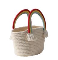 China Rainbow Cloud Cotton Woven Bag , Crochet Beach Bag for Seaside Holiday for sale