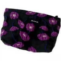 China Black Jacquard Fabric Zipper Cosmetic Bag 27cm×17cm×7cm Size for sale