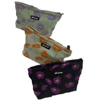 China Black Jacquard Fabric Zipper Cosmetic Bag 27cm×17cm×7cm Size for sale