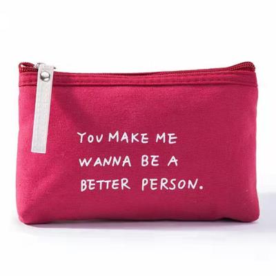 China Cotton Canvas Zipper Cosmetic Bag Red Printed For Make Up OEM ODM for sale