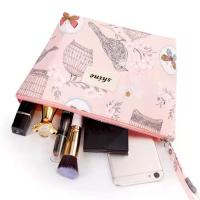 China Pink Printed Zipper Cosmetic Bag Animal Pattern Soft Canvas Fabric Material OEM ODM for sale