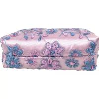 China Customized Purple Flower Pattern Large Zipper Makeup Bag Lace Cloth Embroidery for sale