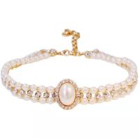 China Double Row Pearl And Rhinestone Necklace Inlaid Crystal Diamond OEM ODM for sale