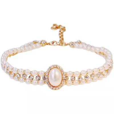 China Double Row Pearl And Rhinestone Necklace Inlaid Crystal Diamond OEM ODM for sale