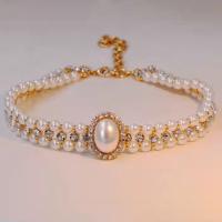 China Double Row Pearl And Rhinestone Necklace Inlaid Crystal Diamond OEM ODM for sale