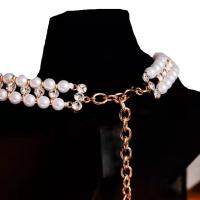 China Double Row Pearl And Rhinestone Necklace Inlaid Crystal Diamond OEM ODM for sale