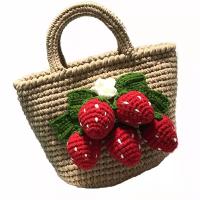 China Brown Wool Hand Woven Bags 3D Strawberry For Girls 13cm×14cm for sale