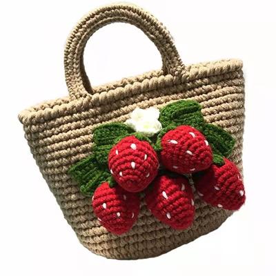 China Brown Wool Hand Woven Bags 3D Strawberry For Girls 13cm×14cm for sale