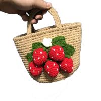 China Brown Wool Hand Woven Bags 3D Strawberry For Girls 13cm×14cm for sale