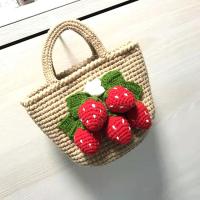 China Brown Wool Hand Woven Bags 3D Strawberry For Girls 13cm×14cm for sale