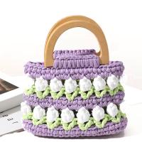 China Wooden Handle Crochet Hand Bag Hand Woven Tulip Flower 16cm×15cm×6cm for sale