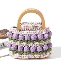 China Wooden Handle Crochet Hand Bag Hand Woven Tulip Flower 16cm×15cm×6cm for sale