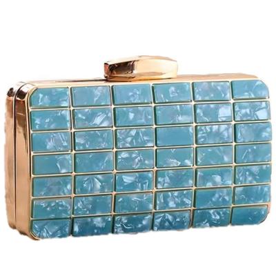 China Rectangular Evening Clutch Purse Bag Metal Frame Inlaid Green Acrylic for sale
