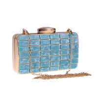 China Rectangular Evening Clutch Purse Bag Metal Frame Inlaid Green Acrylic for sale