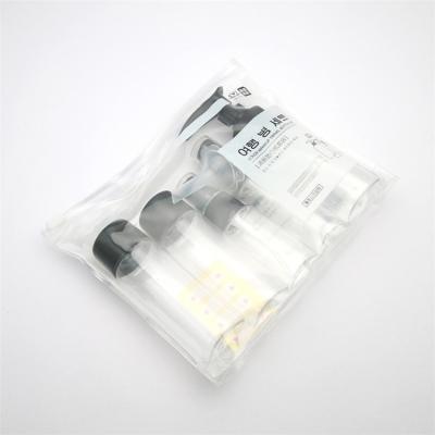 China Cosmetic 7pcs Clear Travel Bottle Set Black Cap With Plastic Travel Bag for sale