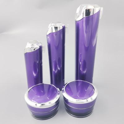China Luxury Purple 15ml Cosmetic Acrylic Bottle Packaging Set for sale