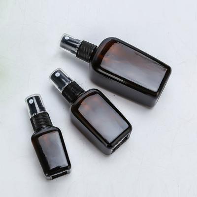 China 30ML Square Amber Glass Spray Bottles For Cosmetic Essential Oils for sale