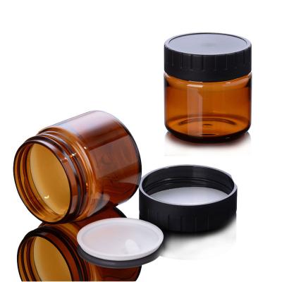 China Custom Empty PET Round Amber Cream Jars For Shampoo Cosmetic Containers for sale