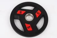 China Oblique Three Hole Fitness Weight Plates Hand Grab Rubber Coated Barbell Weights for sale