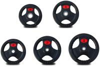 China OEM Tri Grip Three Holes Steel Weight Plate Rubber Coated Bumper Plates 5kgs for sale