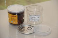 China 380ml Clear Round Plastic Canister with Easy-Open Aluminum End for Dry Fruits Packaging - 83.3mm Diameter for sale
