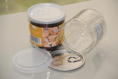 China 380ml Clear Round Plastic Canister with Easy-Open Aluminum End for Dry Fruits Packaging - 83.3mm Diameter for sale