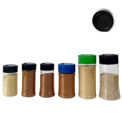 China Custom PET Round Spice Jars 100ml Transparent Plastic Seasoning Bottles with Shaker Lids for Salt Pepper for sale