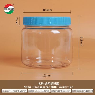 China 1100ml Transparent PET Plastic Cylinder Jar for Milk Powder with Screw Lid for sale