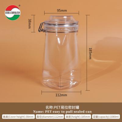 China 1080ml PET Clear Plastic Cylinder Jar with Screw Lid for Food Storage and Packaging for sale