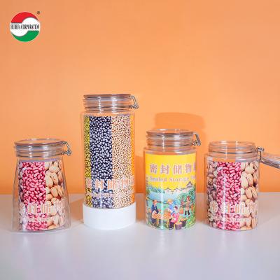 China Food Grade PET Sealed Storage Jar 480ml to 2000ml Clear Plastic Cylinder for Dried Food Tea Nuts for sale