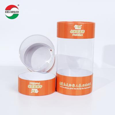China OEM Customized UV Gold Stamping Paper Tube Can Packaging with Clear PVC Window for Gift Toy Doll for sale