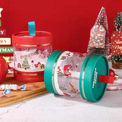 China Custom White Cardboard Paper Tube Gift Can with Clear PVC Window for Christmas for sale