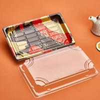 China Custom PET Sushi Tray with Lid - Food Grade Rectangular Plastic Container for Takeout - 10,000pcs MOQ for sale