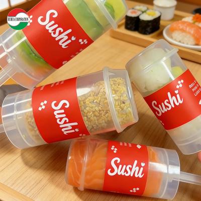 China Eco Friendly Clear PP Plastic Sushi Roll Push Up Pop Tube Packaging Cylinder Container with Cover for sale