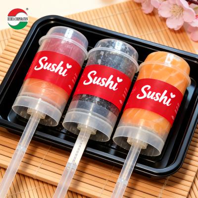 China Custom Clear PET Plastic Cylinder 100ml Screw Lid Food Grade Sushi Candy Jelly Container for sale