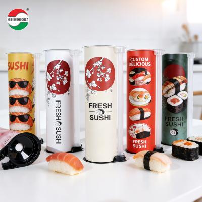 China Food Grade Biodegradable Sushi Paper Tube with Custom UV Printing for Disposable Sushi Packaging for sale