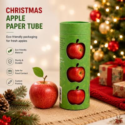 China Christmas Apple Gift Packaging Custom Printed Paper Tube with Window Eco Friendly Fruit Packaging for sale