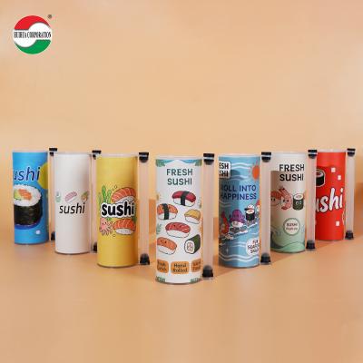 China Custom Printed Push Up Sushi Paper Tube Packaging Food Grade Cylinder Can With Soy Sauce Tube Holder for sale